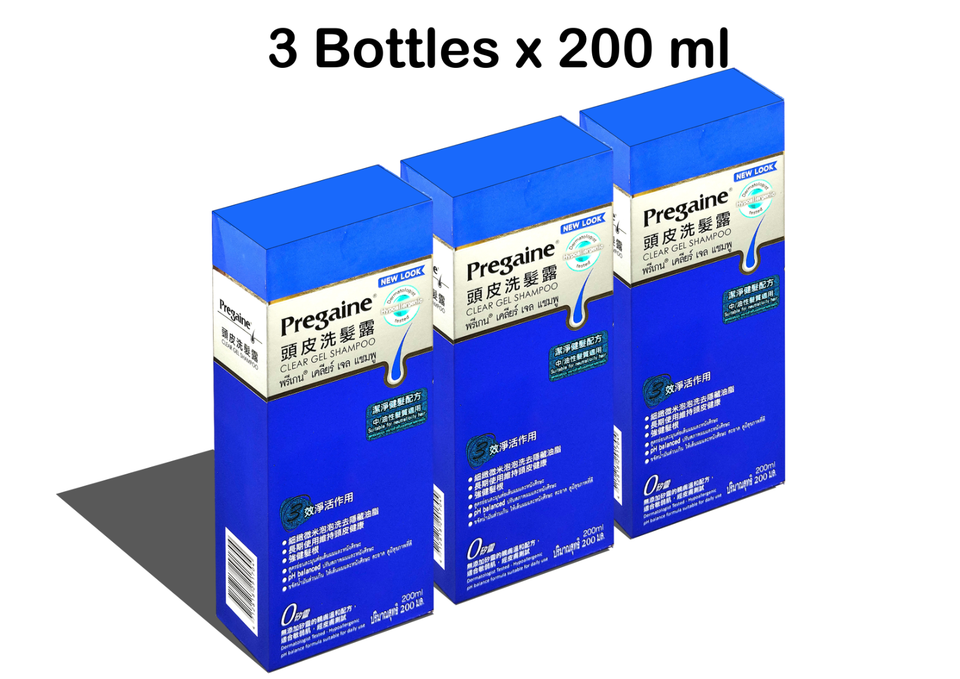3x 200ml Pregaine Clear Gel Shampoo Apply With Normal/Oily Hair Prevent ...