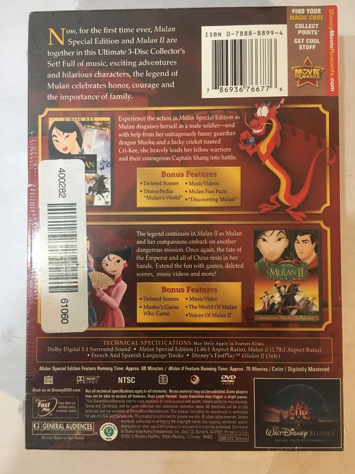 Mulan / Mulan II - 2 Pack (DVD 2008 3-Disc Set Collector's Edition) NEW ...