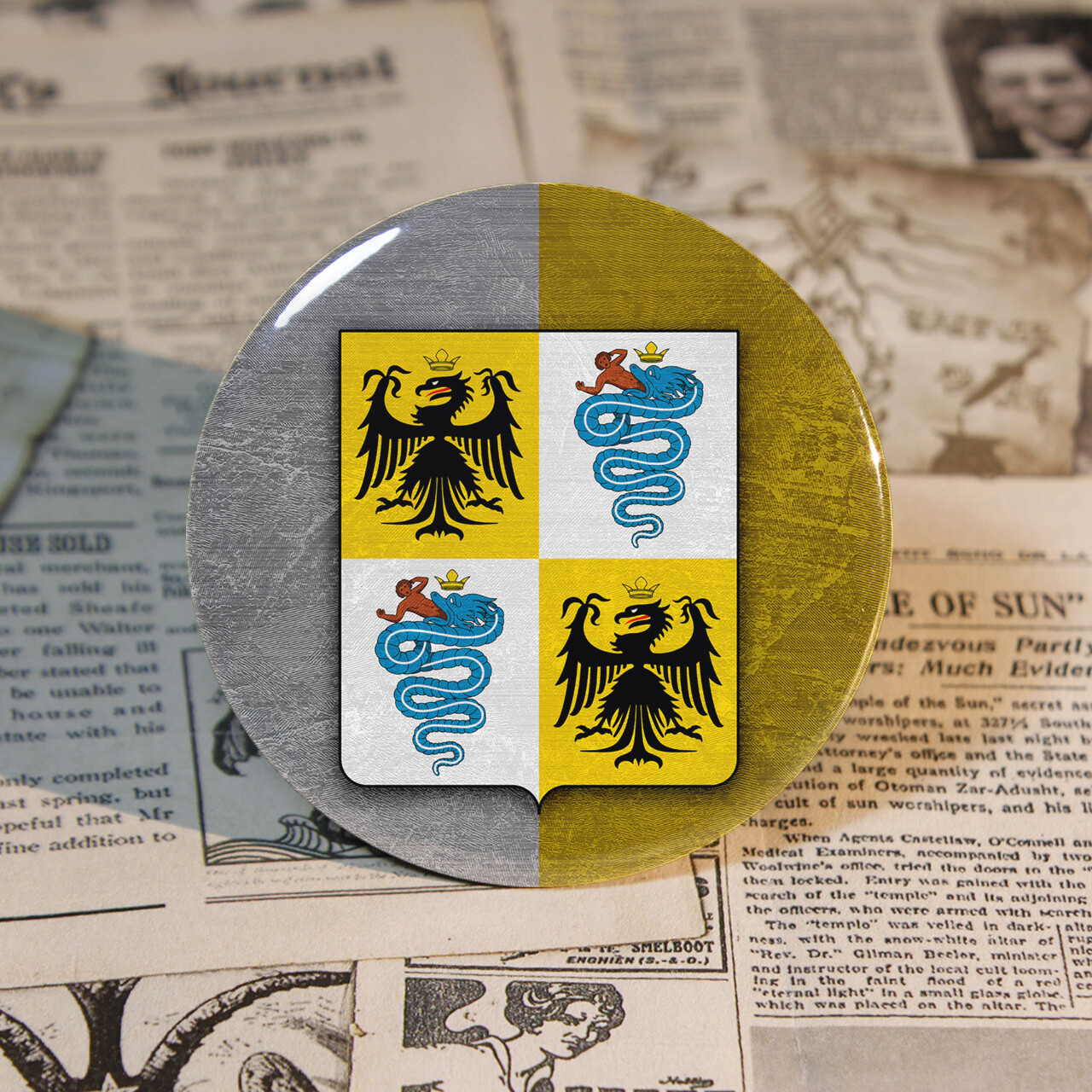 Medieval Coat of Arm With Crown Pin Backs Middle Ages Emblem Badge 58mm ...