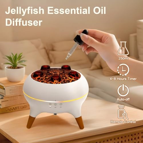 Jellyfish Diffuser, 0.66gal(250ml) Remote Control 7 Colors LED Lights ...