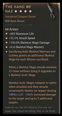 DIABLO 4🔥SEASON 10🔥THE HAND OF NAZ GLOVES🔥 4 GA-100% MAX ASPECT-NERCRO ...