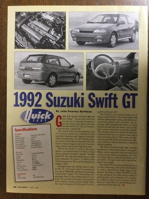 Misc 5406 Article Quick Test 1992 Suzuki Swift GT June 1992 1 page | eBay