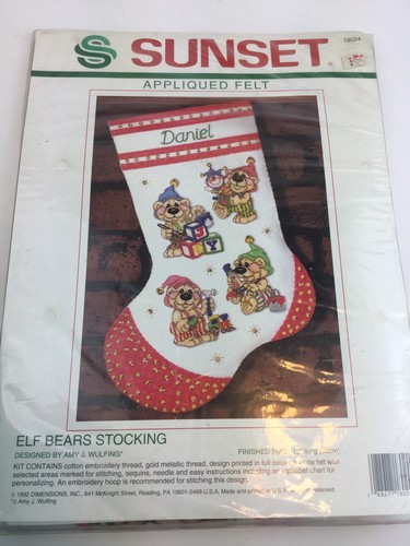 Vintage Sunset FELT JEWELED EMBROIDERY STOCKING KIT ELF BEARS 15” | eBay