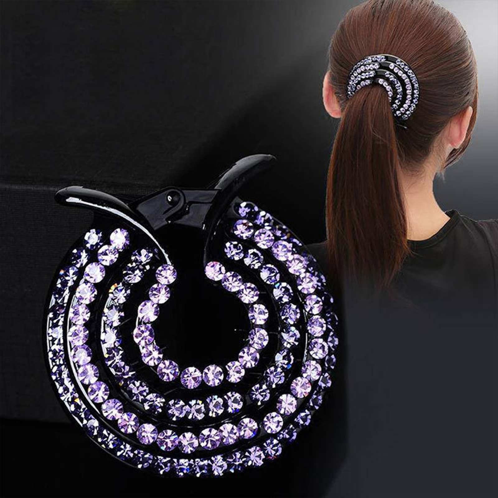 Hair Clamp Non-slip Fixing Hair Shiny Rhinestones Decor Ponytail Hair ...