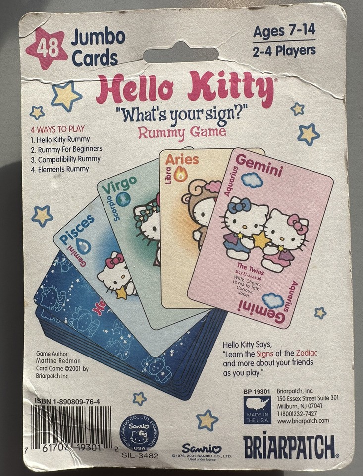 RARE Sealed Briarpatch Hello Kitty Rummy Card Game: "What's your sign ...