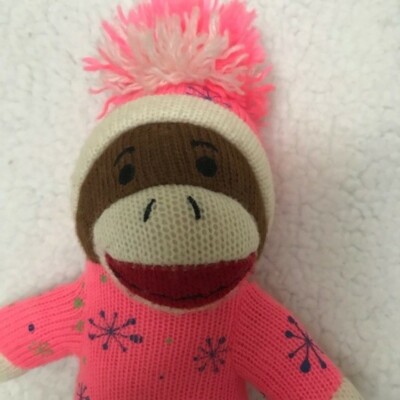 Dan Dee Sock Monkey 10" retro Pink Snowflake sweater and hat Winter ...