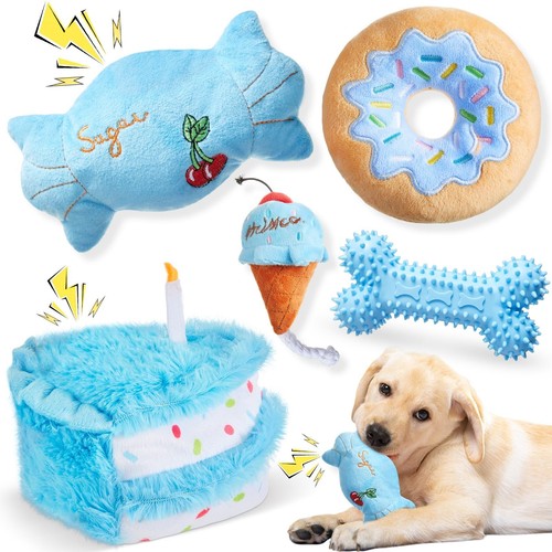 5 Pack Dog Birthday Toy Set Puppy Plush Squeaky Dogs Birthday Gifts ...