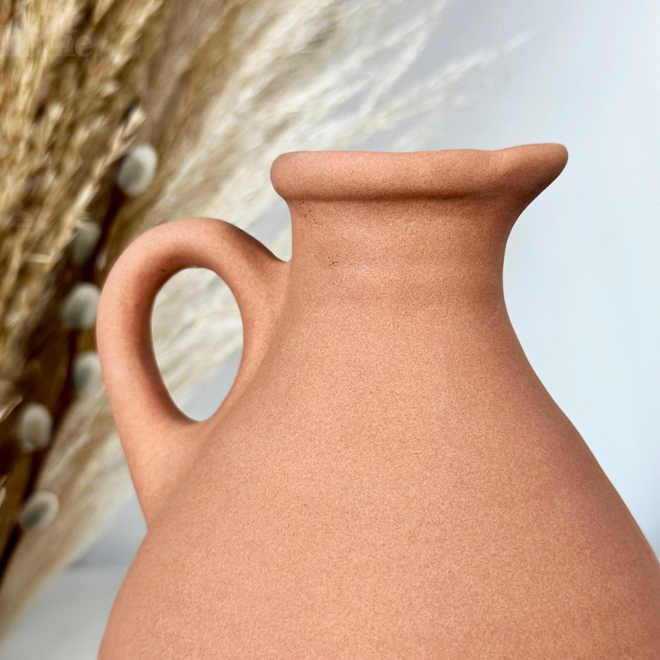 Terracotta Jug Vase With Handle Roman Style Ceramic Flower Bud Stem Pot ...