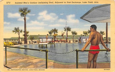 Enlisted All Mens Outdoor Swimming Pool, Luke Field, Arizona Vtg Linen ...