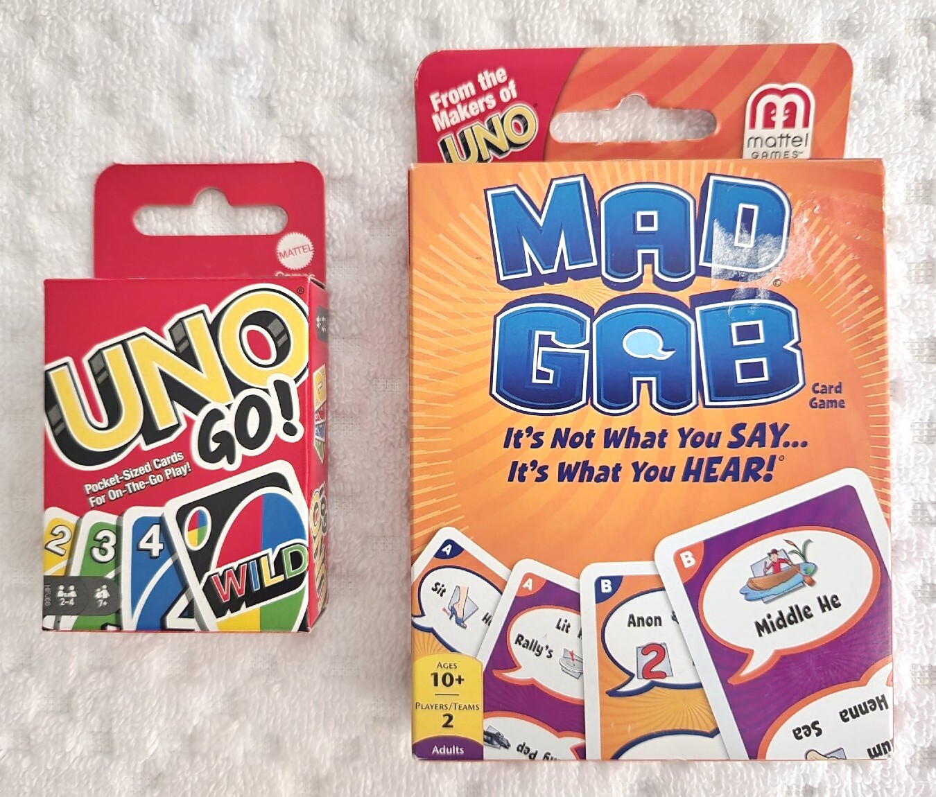 UNO Go Mini Game,2022 & Mad Gab Card Game, 2 Mattel Card Games, Travel ...