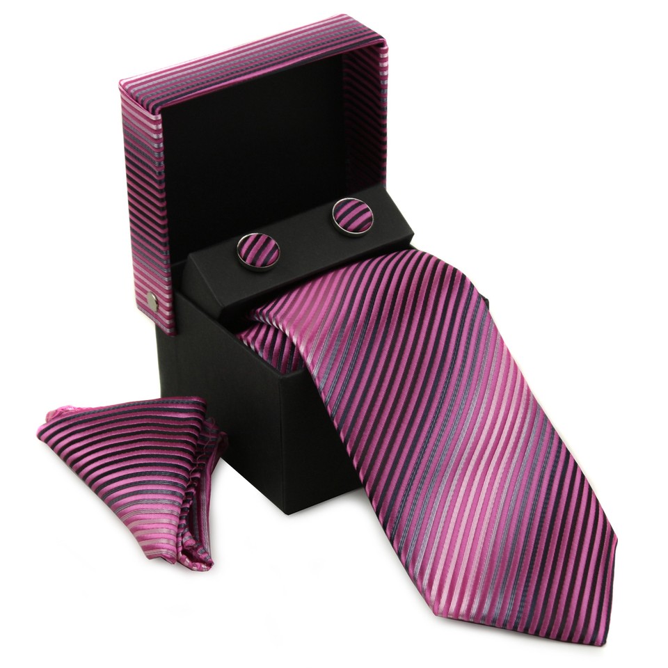 Men's Pure Premium Silk Formal Neck Tie Cuff Links Handkerchief Gift ...