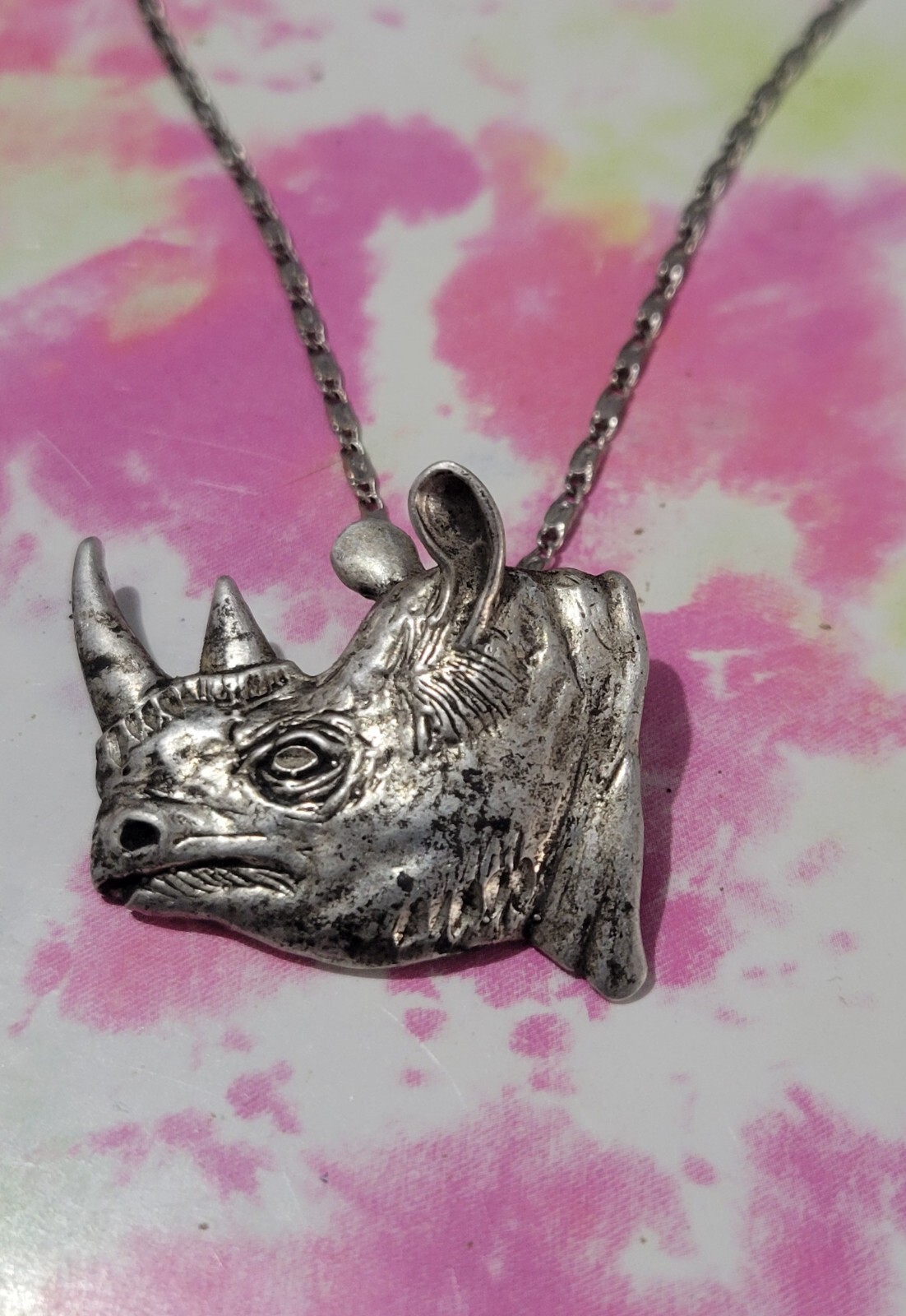 Sterling Silver Rhino Head Pendant - Gem
