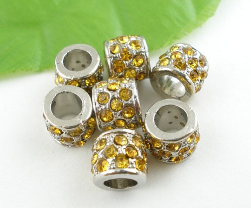 Rhinestone Yellow Tube Charm Spacer European Bead Compatible for Most European S | eBay