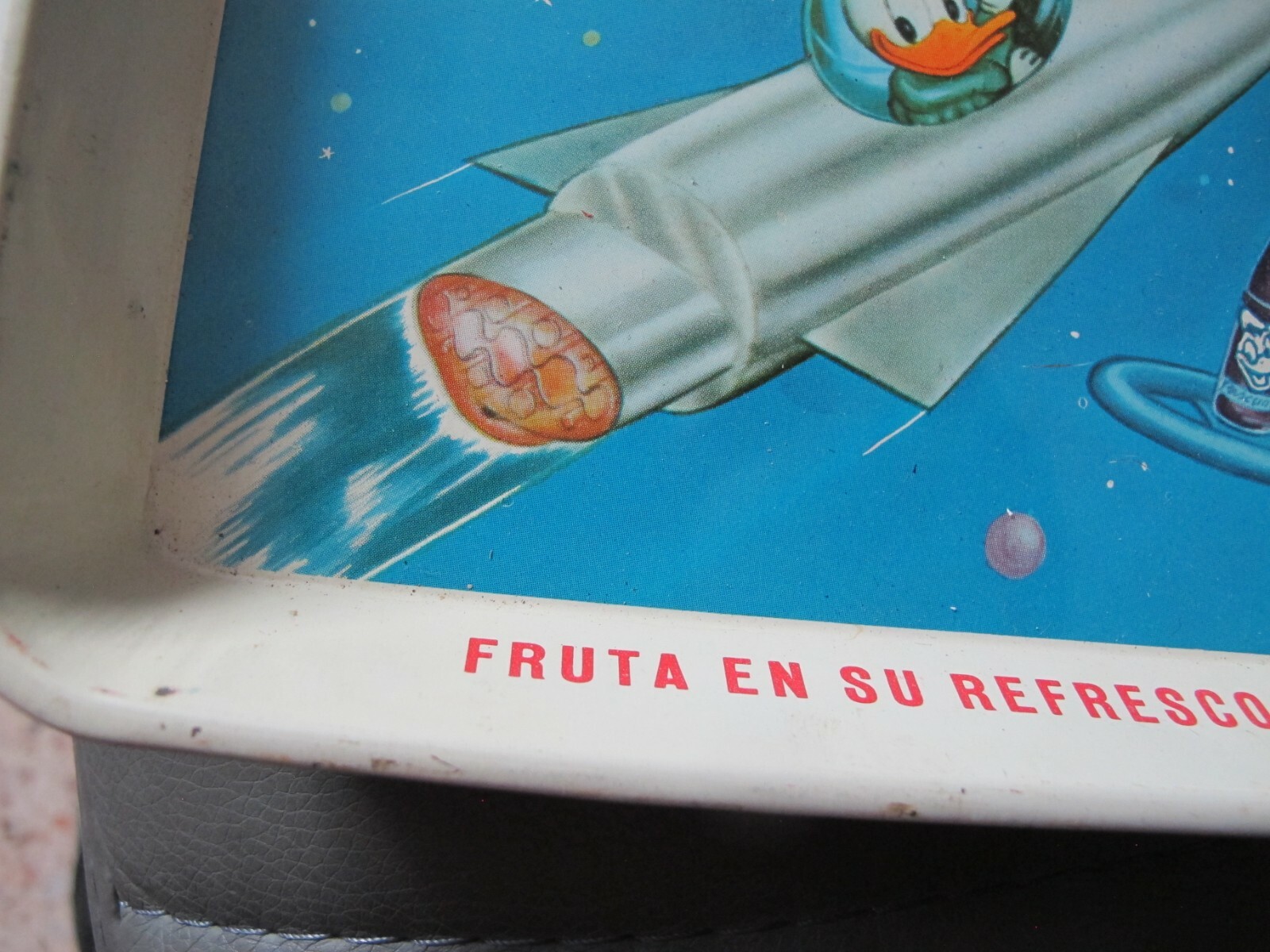 Vintage Mexican PASCUAL SODA DONALD DUCK small tin tray DUCK ROCKET IN ...