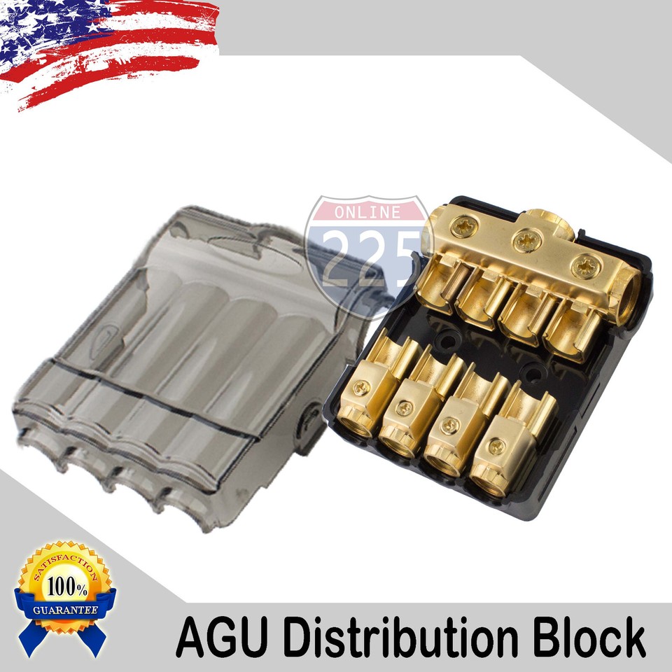 12V GOLD AGU FUSE DISTRIBUTION BLOCK (3) 0/2/4 GA IN FOUR 4/8 GAUGE AWG ...