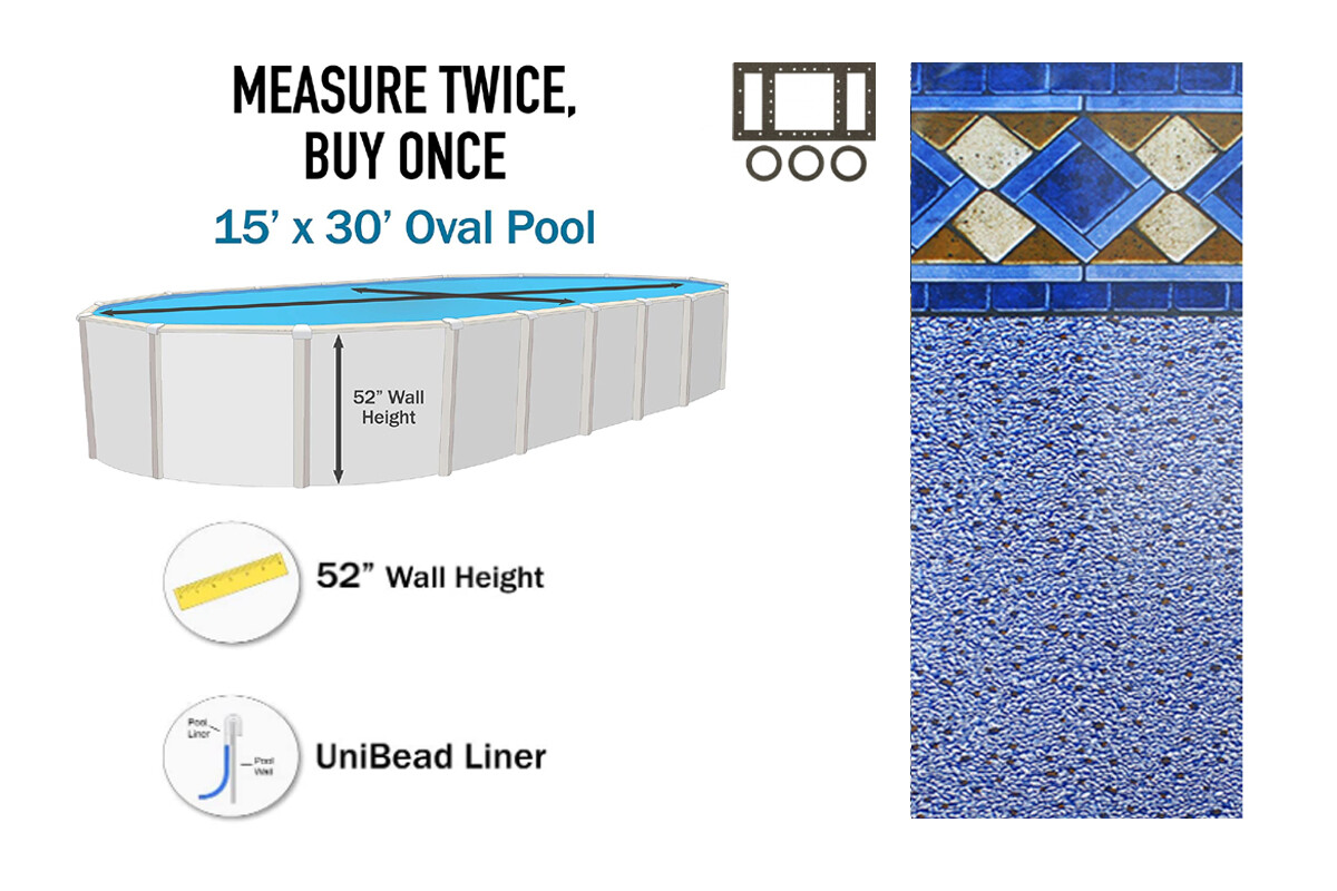 15' x 30' x 52" Oval Unibead Above Ground Swimming Pool Liner - (Choose ...