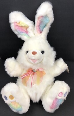 Dan Dee Hoppy Hopster Easter Bunny Rabbit Plush White Rainbow Feet Ears ...