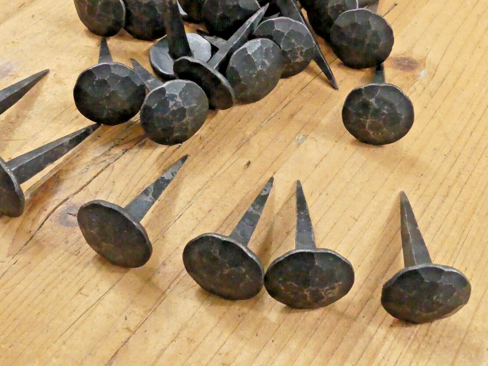 25 DECORATIVE NAILS CLAVOS HAND FORGED MEDIEVAL TACKS 1 1/8" BLACK ...