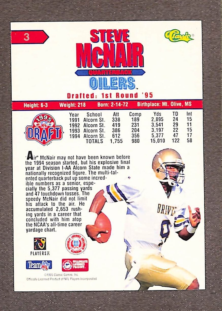 1995 Classic NFL Draft Printers Proof #3 Steve McNair Rookie /297 | eBay