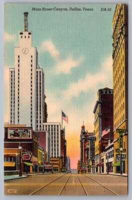 Postcard Dallas Texas Street View Main Street Canyon | eBay