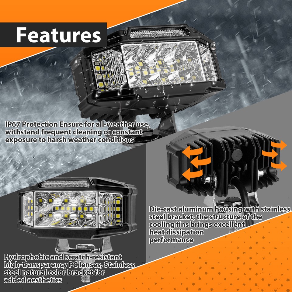 3.5'' LED Pods Ditch Light Kit - Amber DRL+Strobe For 2008-2021 Toyota ...