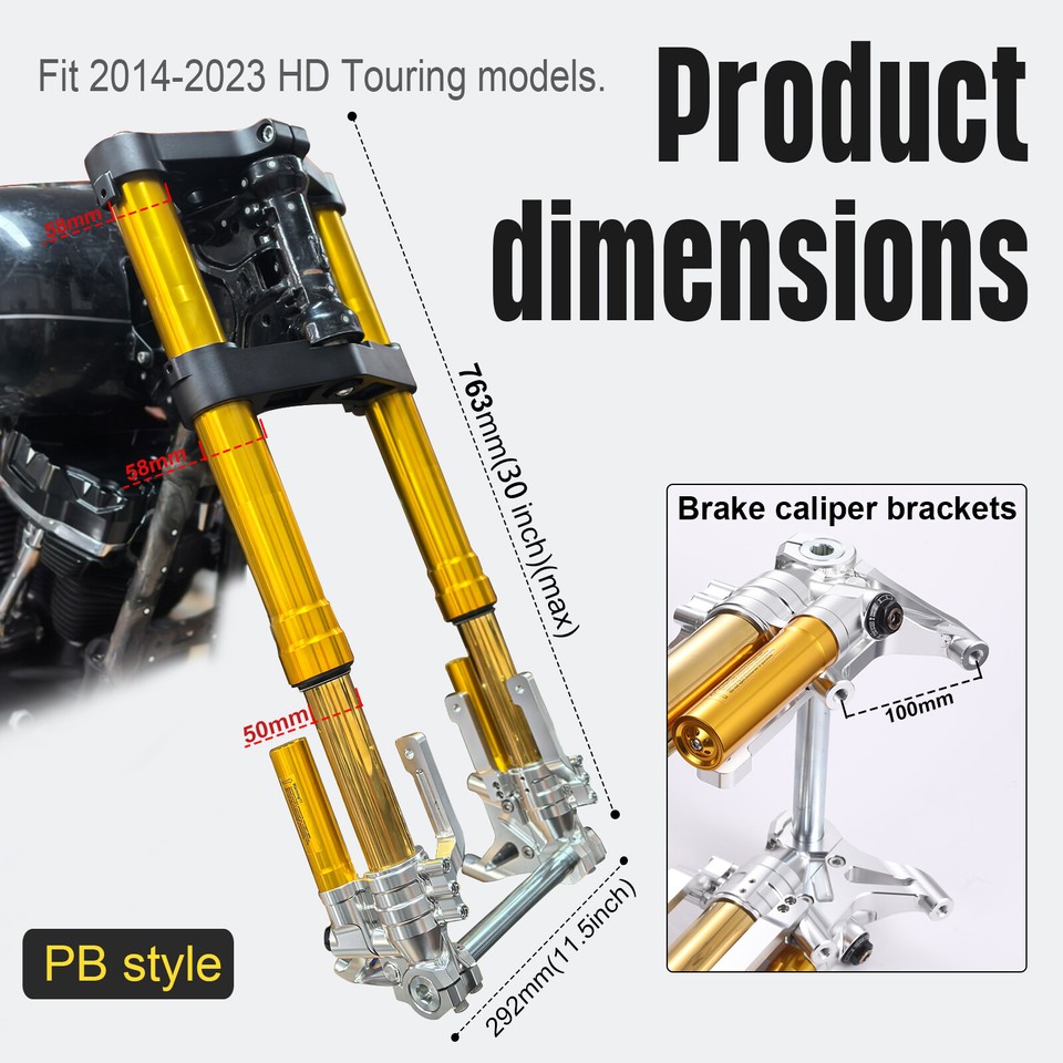 Performance shock Gold Front Forks w/ Triple trees For Harley Touring ...