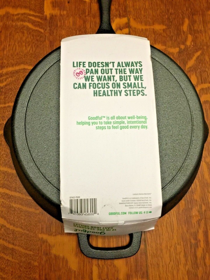 Goodful Pre-Seasoned Cast Iron Skillet Frying Pan Natural Non-Stick 12 ...