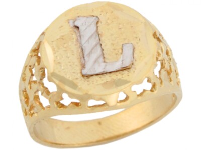 10k or 14k Two Tone Gold Unique Filigree Letter L Stylish Mens Initial ...