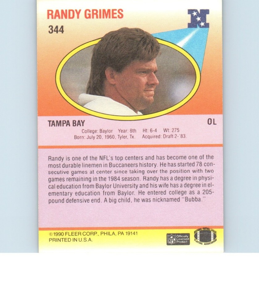 Randy Grimes 344 Buccaneers 1990 Fleer NFL Football Trading Card | eBay