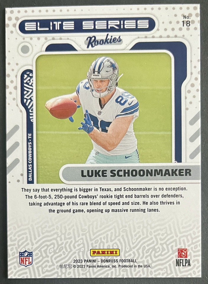 Luke Schoonmaker 2023 Panini Donruss NFL ELITE SERIES ROOKIE Card #18 ...