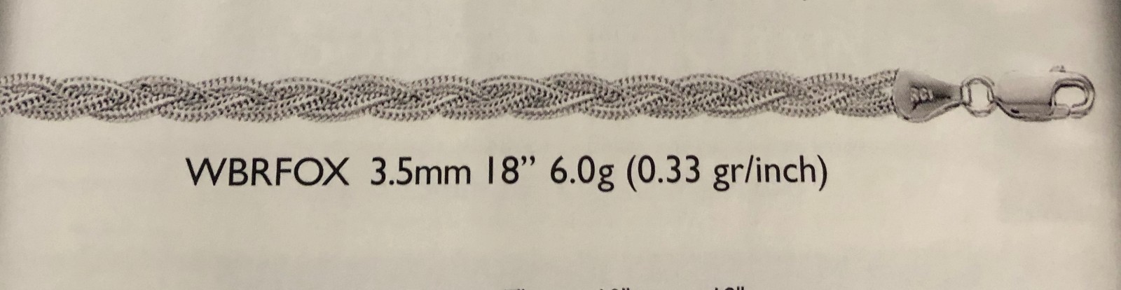 14kt 18" White Gold 3.5mm Diamond Cut Braided Fox Chain/Necklace 6 gr ...