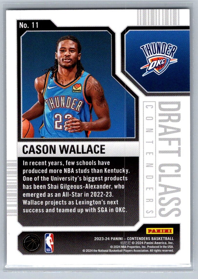 2023-24 Panini Contenders #11 Cason Wallace 2023 Draft Class Contenders ...