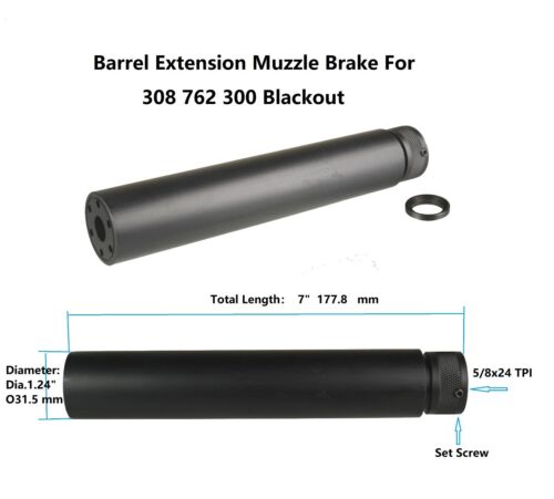6061 T6 Hard Anodized Aluminum 5/8x24 TPI Barrel Extension Tube Muzzle ...