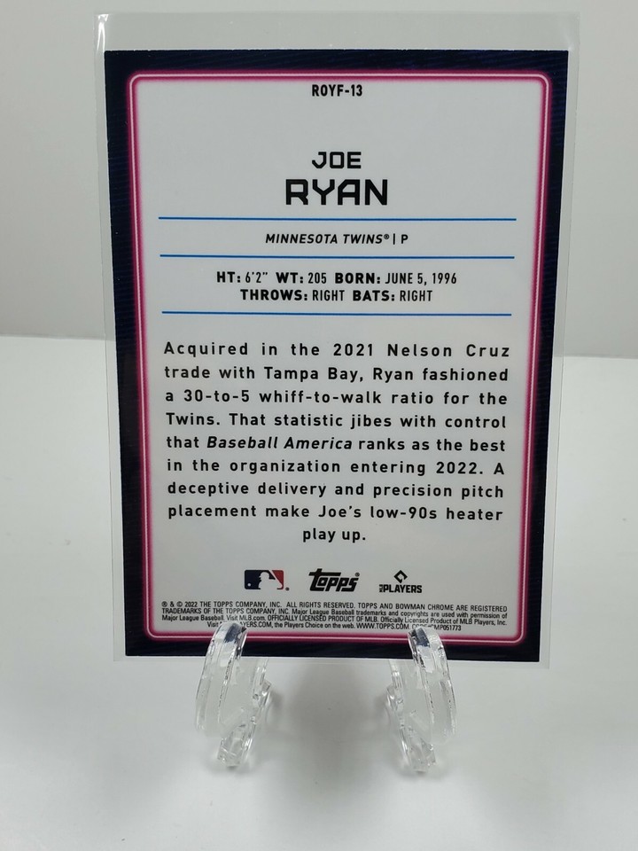 Bowman Chrome 2022 Baseball Card #ROYF-13 Joe Ryan Rookie of the Year ...