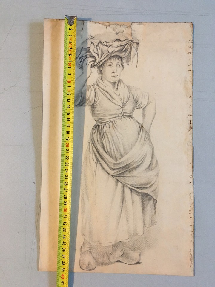 Very Beautiful Hand Drawing Lead Pencil Woman Flemish Dutch School 19th ...