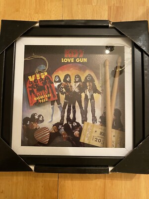 Official Kiss License Love Gun Frame With Drumsticks and Ticket and ...