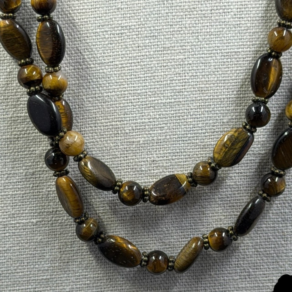Vintage Tigers Eye Beaded Necklace Double Strand Boho Earthy Statement ...