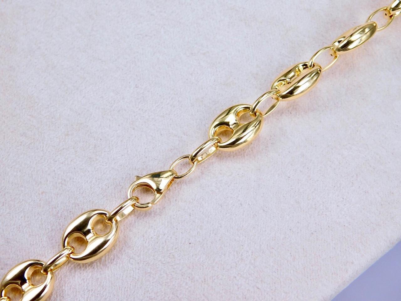 8mm PUFFED MARINER ANCHOR LINK CHAIN NECKLACE ITALIAN REAL 14K YELLOW ...