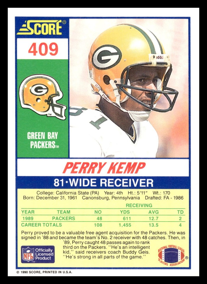 1990 Score #409 Perry Kemp Green Bay Packers Football Card NM | eBay