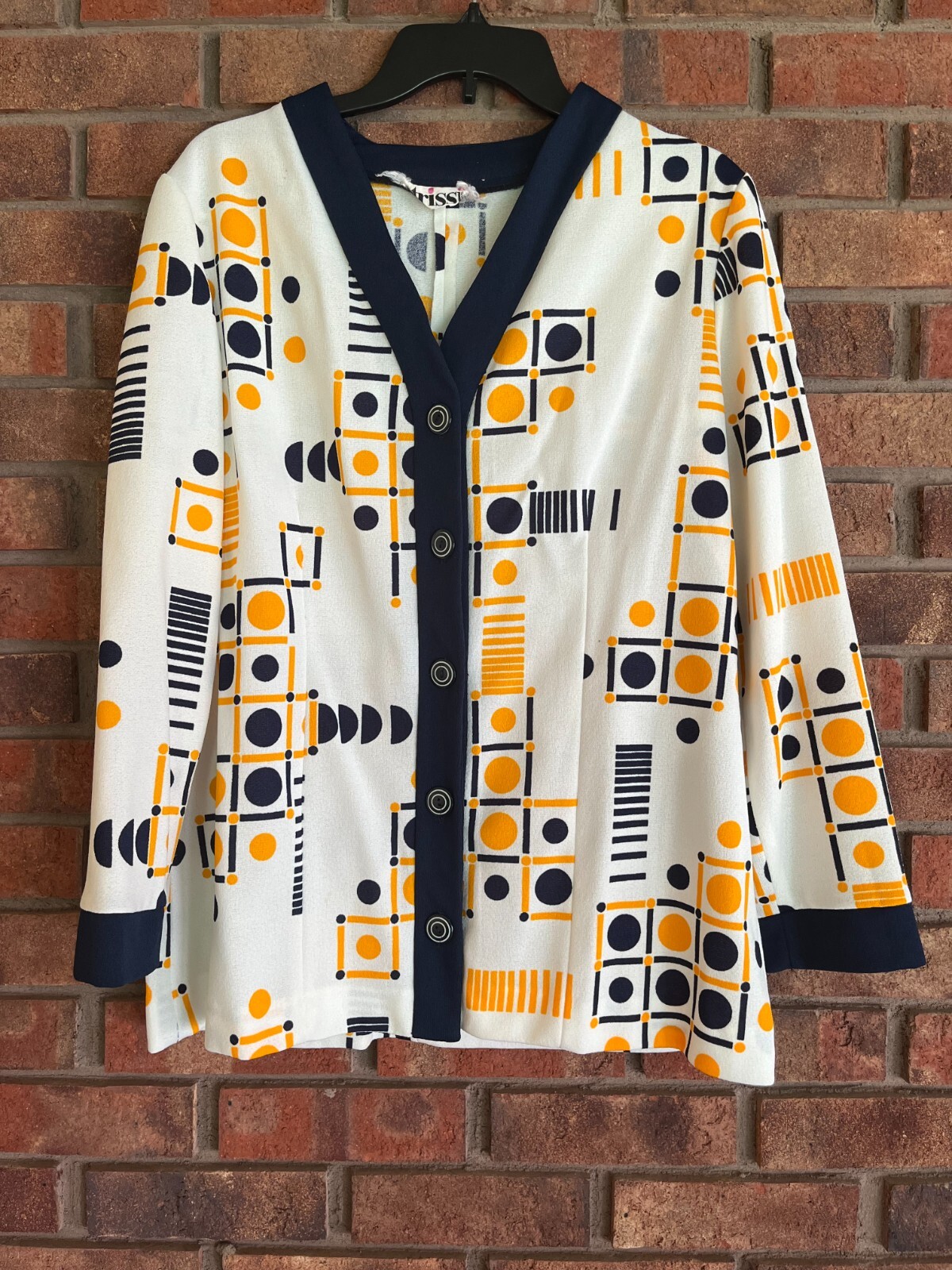 Vintage Trissi 1970s 1980s Geometric Pattern Blouse T… - Gem