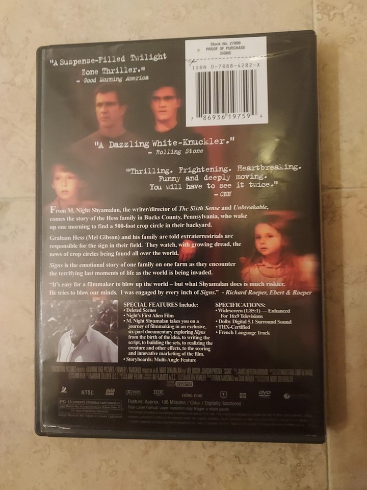 Signs (DVD, 2002) Pre-Owned Tested Working Great Condition Good Movie ...