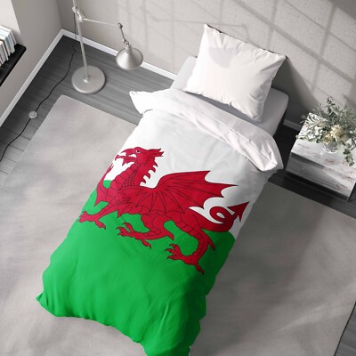 Wales Flag Welsh Dragon Single Size Bed Duvet Cover Quilt + Pillowcase ...
