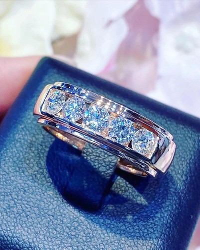 14k White Gold 0.35CT Round GIA Natural Diamond Men's Wedding Ring GDGL ...