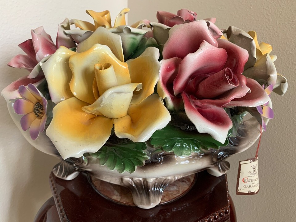 Italian XL Capodimonte Porcelain Flower Footed Floral Center Piece Made ...
