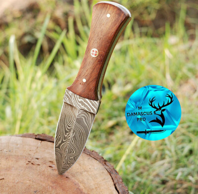 HANDMADE DAMASCUS STEEL THROWING BOOT KNIFE HUNTING CAMPING W/ WOOD ...