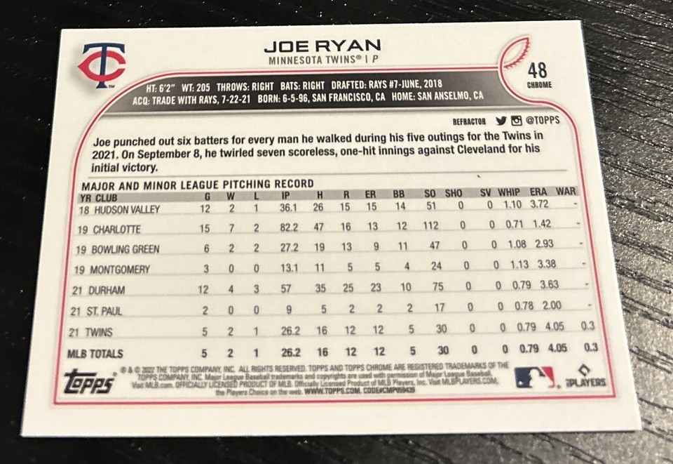 2022 Topps Chrome Joe Ryan Rookie Refractor | eBay
