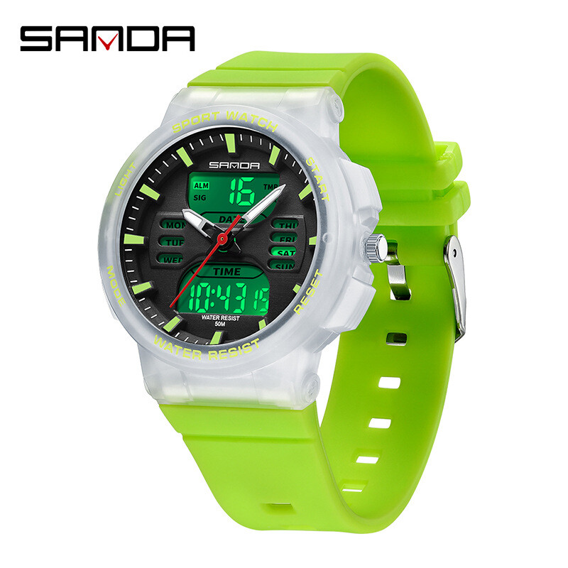 Sanda Couple Watch Dual Display Electronic Multi functional Waterproof ...