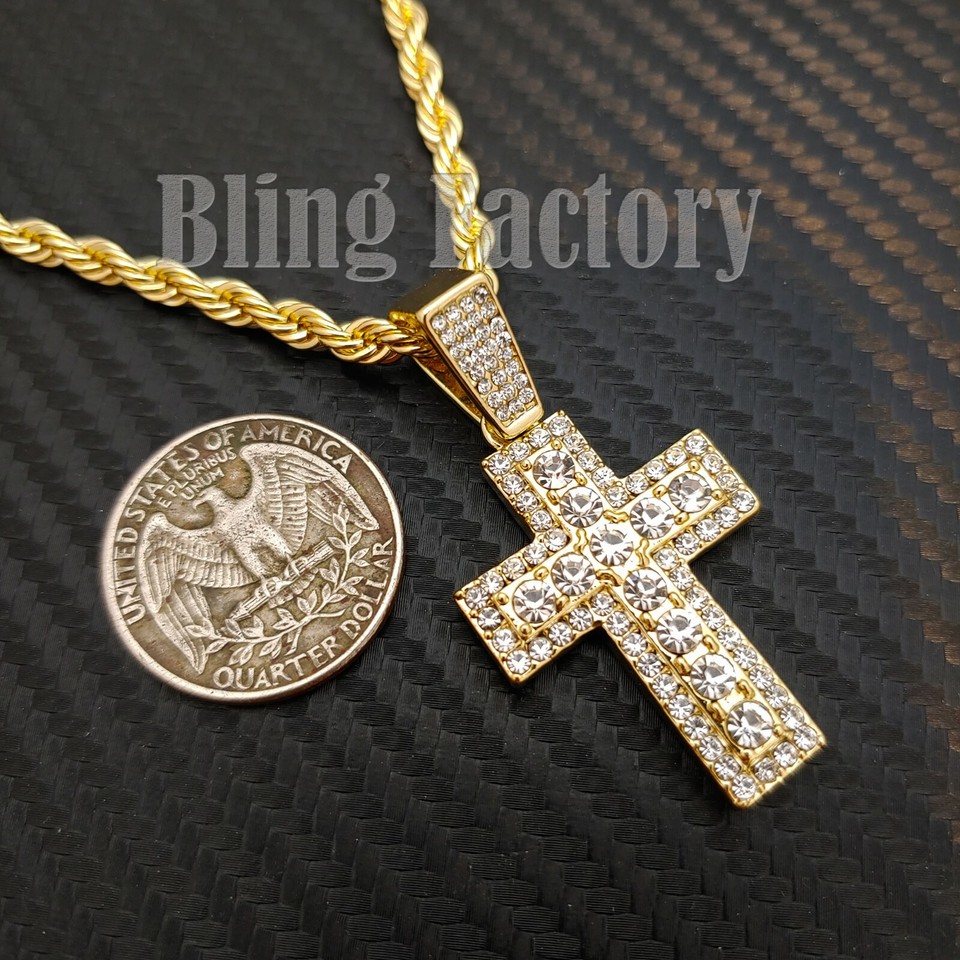 Hip Hop Iced CZ Bling Cross Religious Pendant & 24" Rope Chain Fashion ...