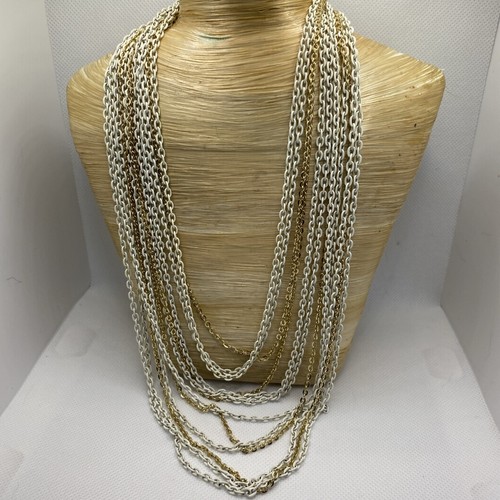 Vintage 12 Strand Goldtone and White Chains Necklace | eBay