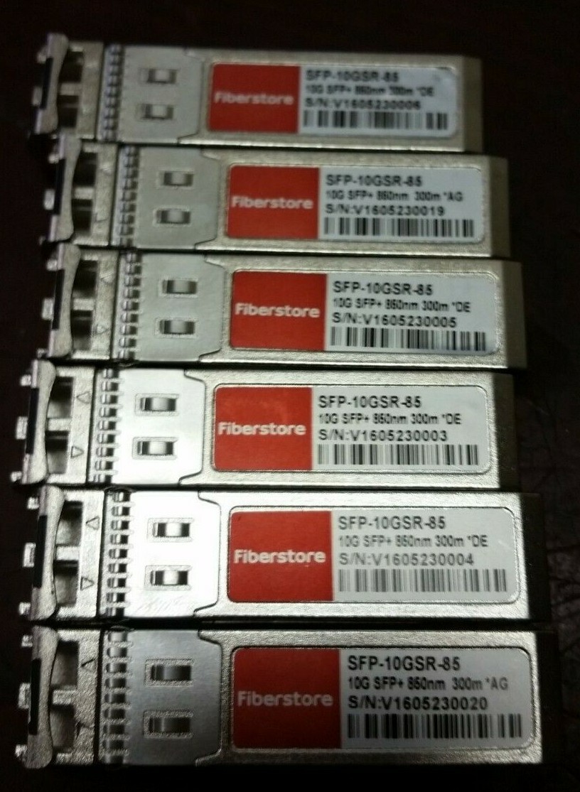 Lot of 6 FiberStore SFP-10GSR-85 10Gbase-SR SFP+ 850Nm 300M Transceiver ...